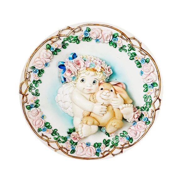 Accents | Vtg Hamilton Collection Cherub Rabbit Sculptural Plate A Hug ...